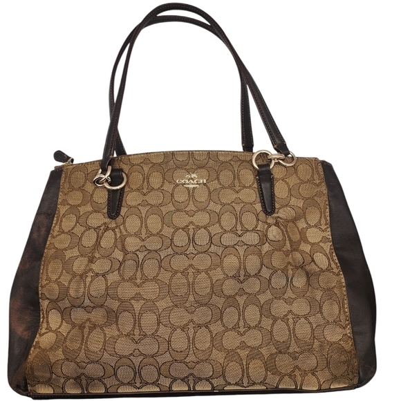 Coach | Bags | Coach Christie Carry All Signature Tan And Brown Tote ...